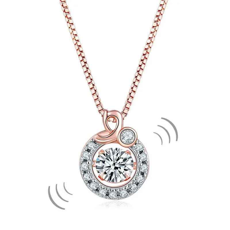 Dancing Stone Pendant Necklace Solid 925 Sterling Silver Rose Gold